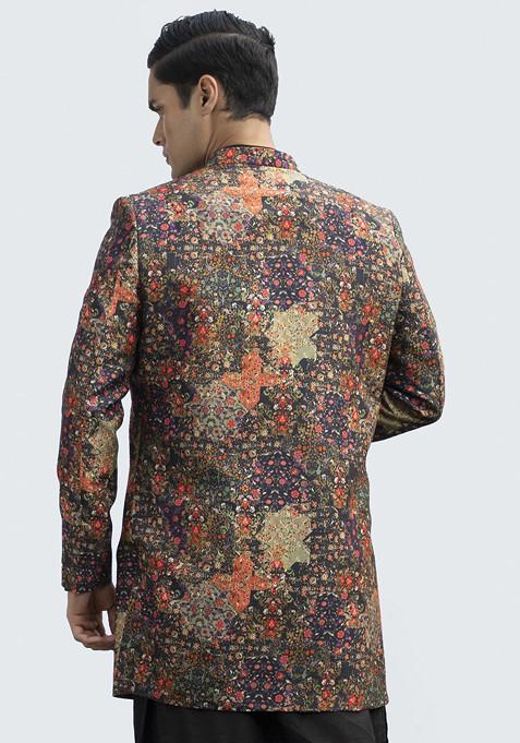 Buy Black Printed Long Open Jacket For Men - MJC00131 - KAKA Calcutta ...