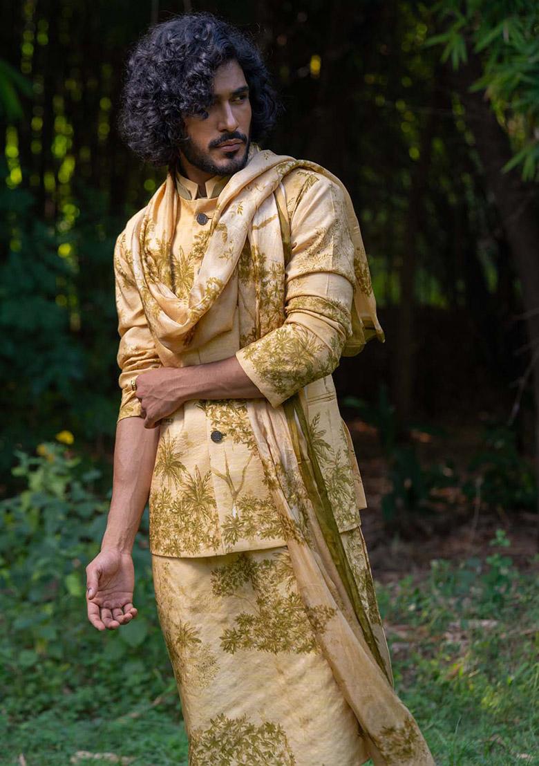 Buy Yellow And Green Bundi Digital Print Jacket For Men - MJC00159 ...