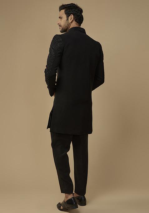 Buy Black Open Jacket And Kurta Set For Men - MKC00224 - Nero By ...