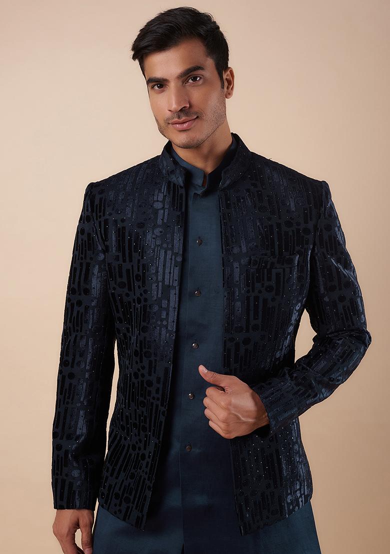 Buy Navy Blue Open Jacket And Kurta Set For Men - Nero By Shifali And ...