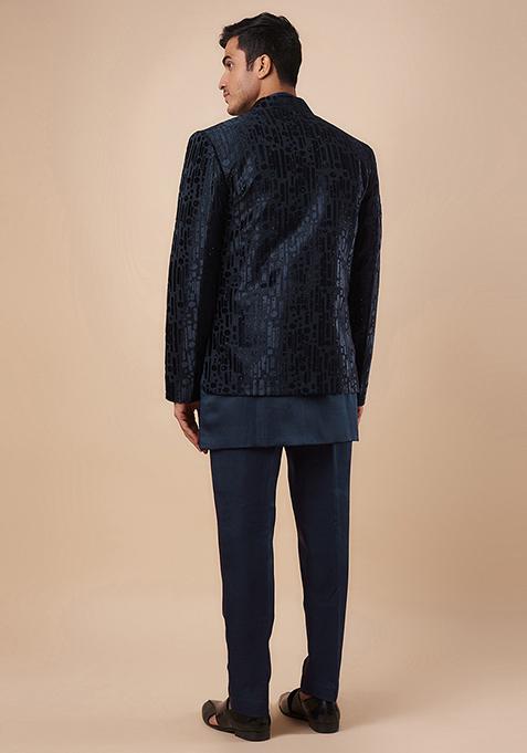 Buy Navy Blue Open Jacket And Kurta Set For Men - MKC00226 - Nero By ...