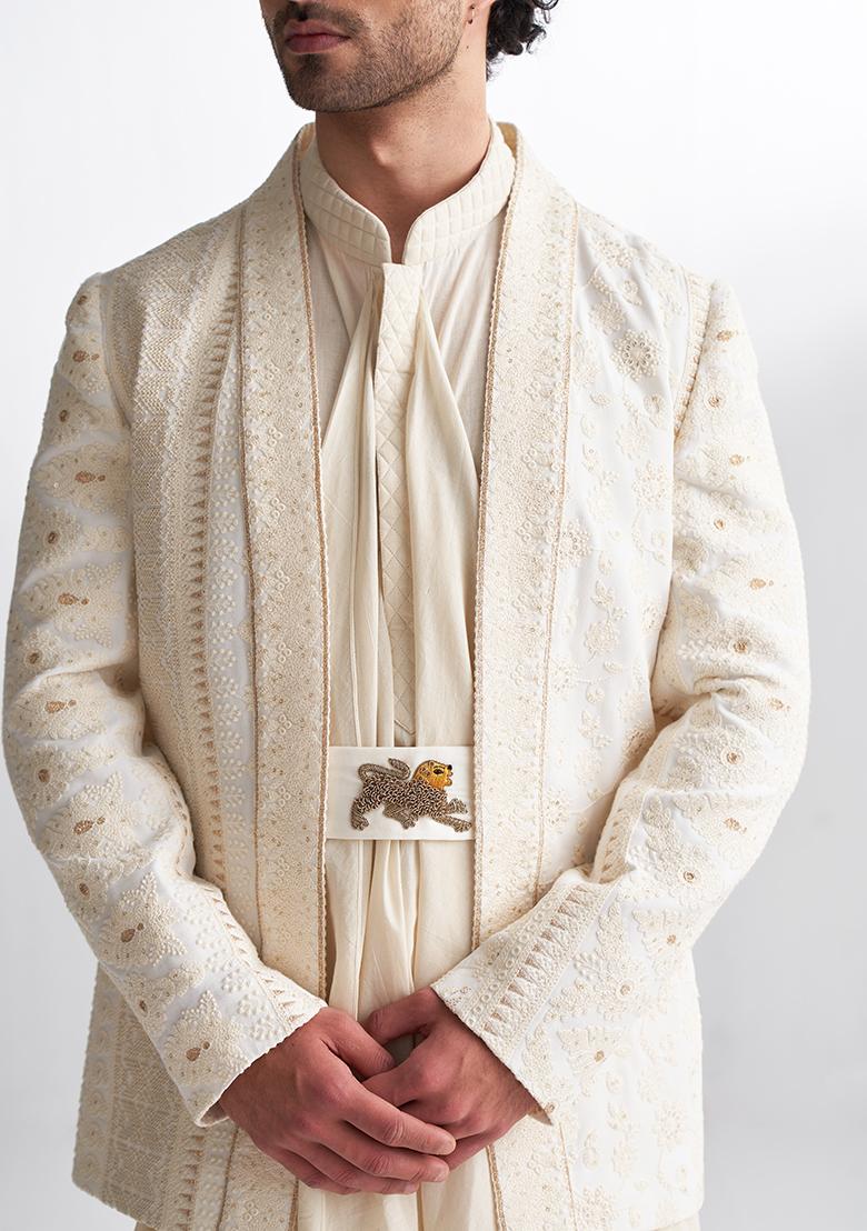 Buy Ivory Classic Mansingh Jacket Set For Men - MKC00232 - Agraj Jain ...