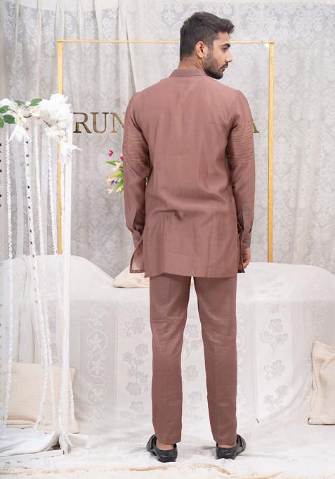 Buy Pink Pulled Thread Shirt Kurta Set For Men - Runit Gupta - Indya
