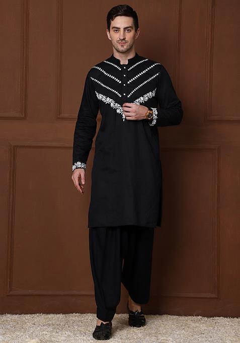 Buy Black Pathani Set For Men - MKS00389 - Menero - Indya