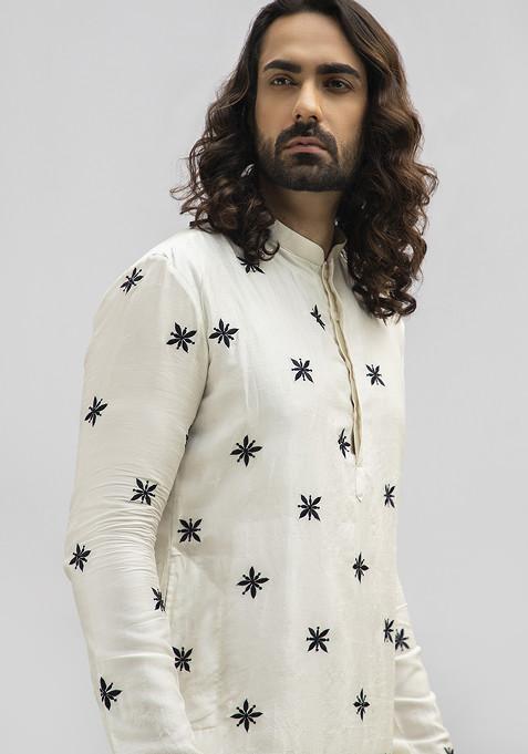 Buy Ivory Motif Kurta Set For Men - KAKA Calcutta - Indya
