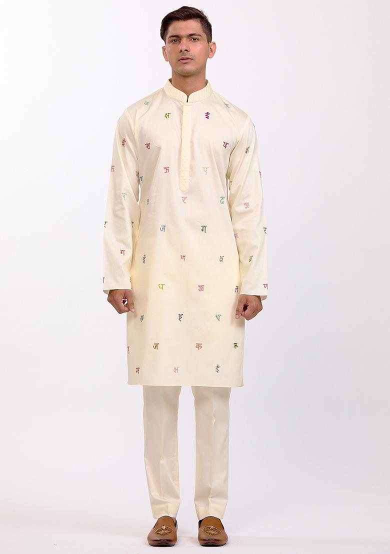 Buy Ivory Embroidered Kurta Set For Men - MKS00623 - Agraj Jain - Indya