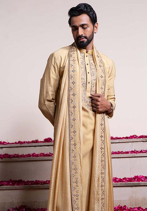 Buy Golden Darpan Mirror Work Kurta And Stole For Men - Ayush Jain - Indya
