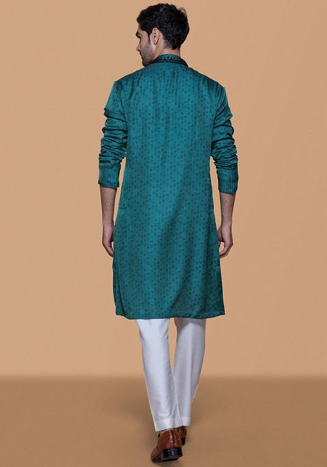 Buy Pine Green Embroidered Jennifer Silk Kurta Set For Men - SANJEV ...