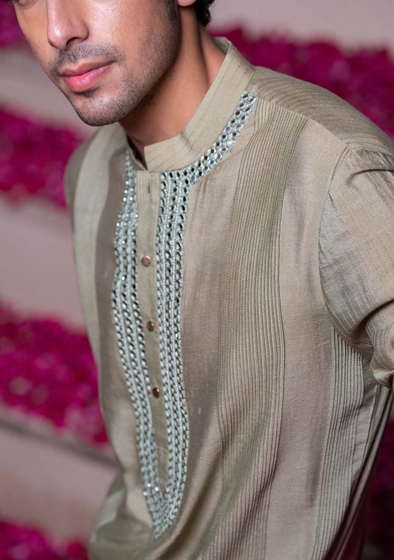 Buy Green Glass Garden Mirror Work Kurta For Men - Ayush Jain - Indya