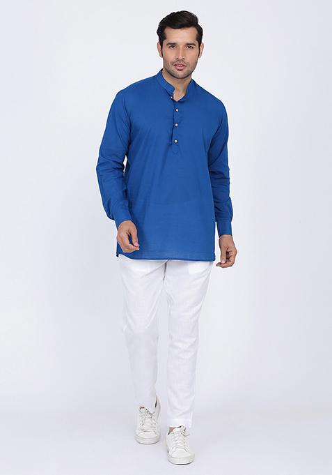 Buy Royal Blue Solid Short Kurta - MKT00133 - The Cotton Staple - Indya