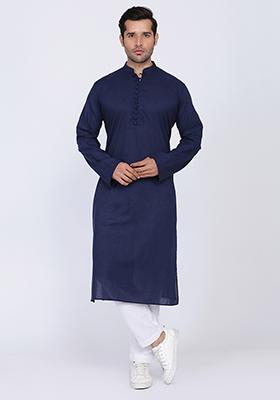 Buy Navy Blue Ocean Printed Kurta - The Cotton Staple - Indya