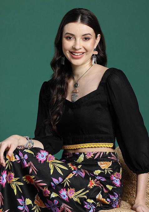 Buy Women Black Floral Print Fusion Coords - MMF00928 - Co-Ords - Indya