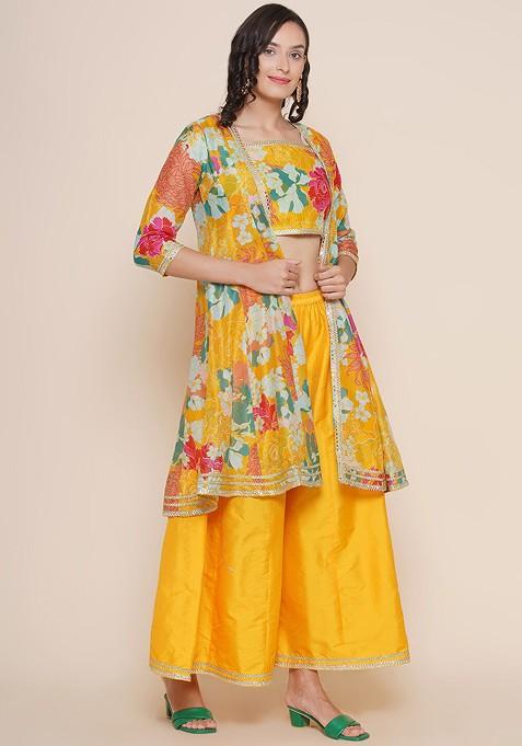 Buy Women Mustard Floral Printed Sleveless Coords Set With Printed ...