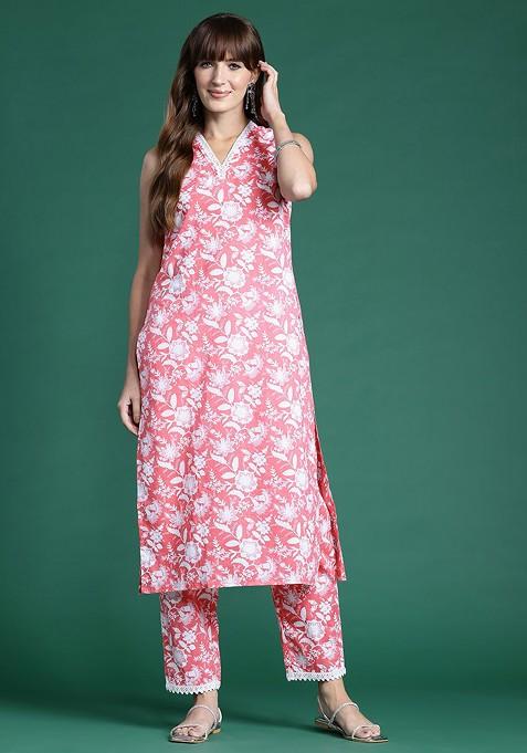 Buy Women Pink Floral Printed Pure Cotton Coords - MMF04291 - Co-Ords ...