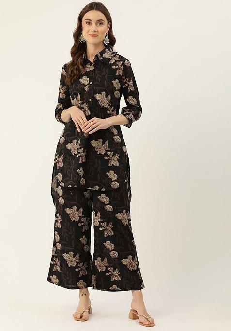 Buy Women Black Floral Printed Pure Cotton Coords - MMF04446 - Co-Ords ...