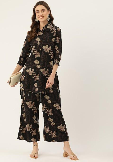 Buy Women Black Floral Printed Pure Cotton Coords - MMF04446 - Co-Ords ...