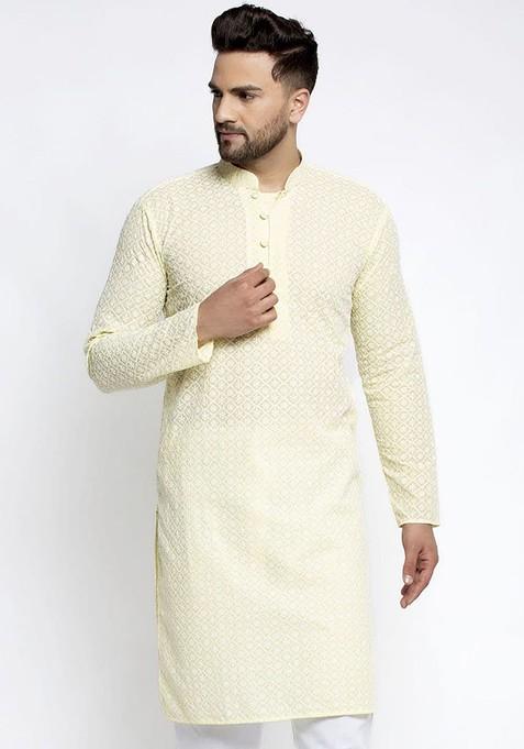 Yellow Poly Blend Kurta For Men, Stylish Comfort from $21