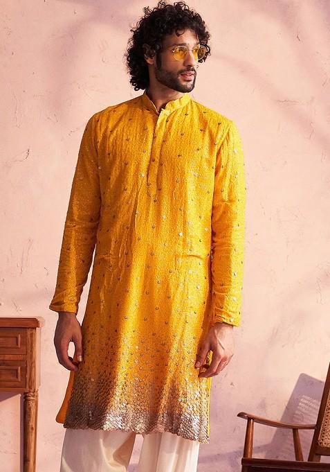 Yellow Poly Blend Kurta For Men, Stylish Comfort from $21