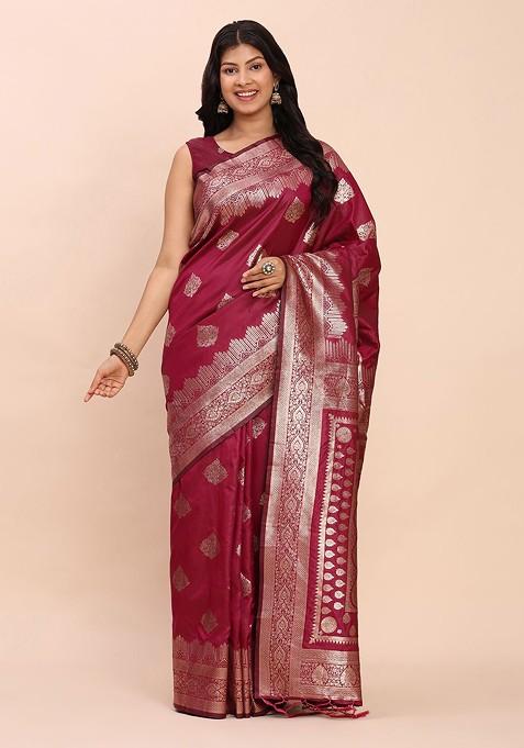 Maroon Jacquard Saree Collection, Elegant Fabrics and Styles