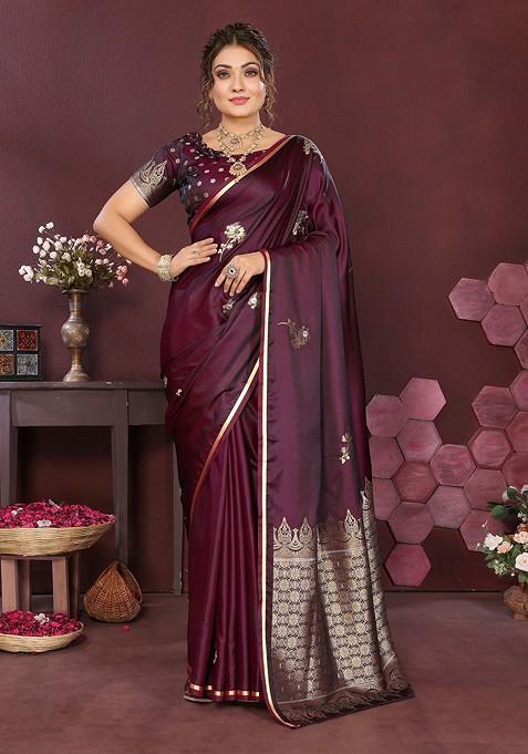 Maroon Jacquard Saree Collection, Elegant Fabrics and Styles