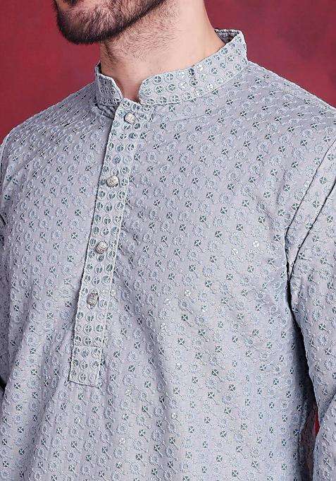 Buy Light Blue Embroidered Viscose Kurta Set For Men - MMS21963 ...