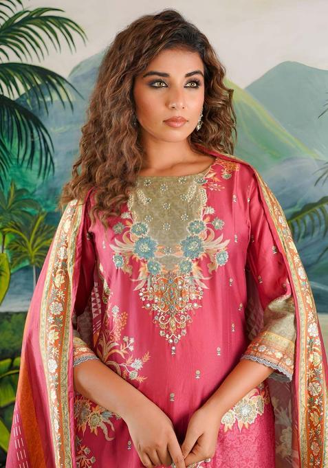 Buy Women Pink Printed Cotton Kurta Sets - MMT43736 - Salwar Kameez - Indya