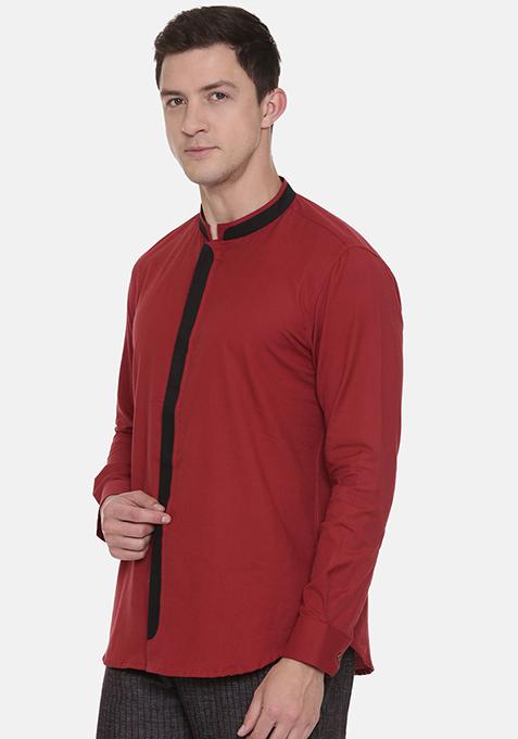 Buy Red Chinese Collar Cotton Shirt For Men - MSH00012 - Summer Edit ...