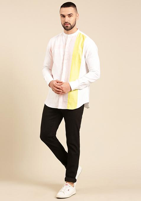 Buy White And Yellow Linen Shirt For Men - MSH00050 - Fits for brothers ...