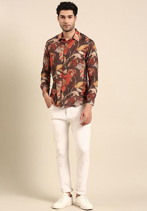 Buy Red And Charcoal Printed Muslin Shirt For Men - MSH00058 - Summer ...