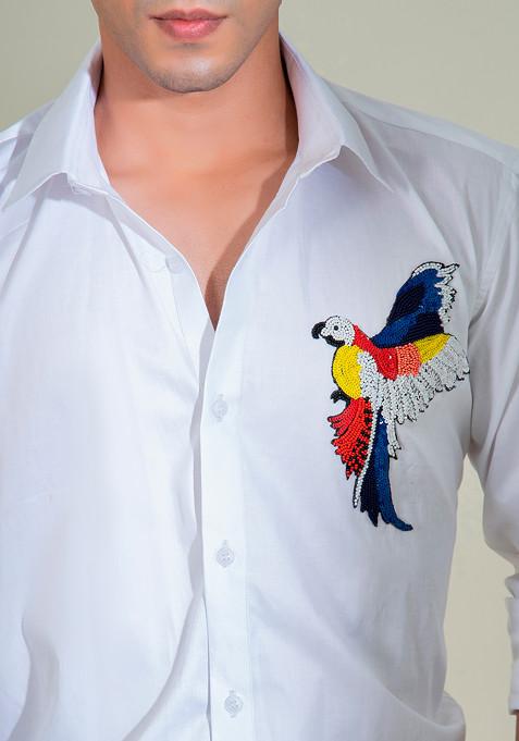 Buy White Colourful Embroidered Shirt For Men - MSH00135 - Menero - Indya