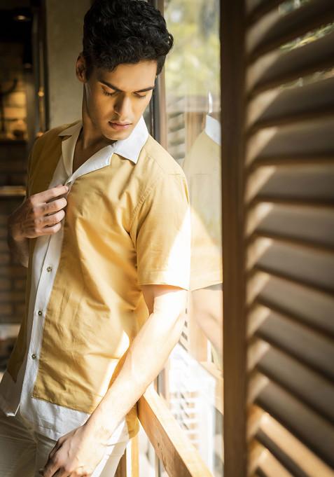 Buy Off White And Honey Cotton Silk Harin Shirt For Men - MSH00140 ...