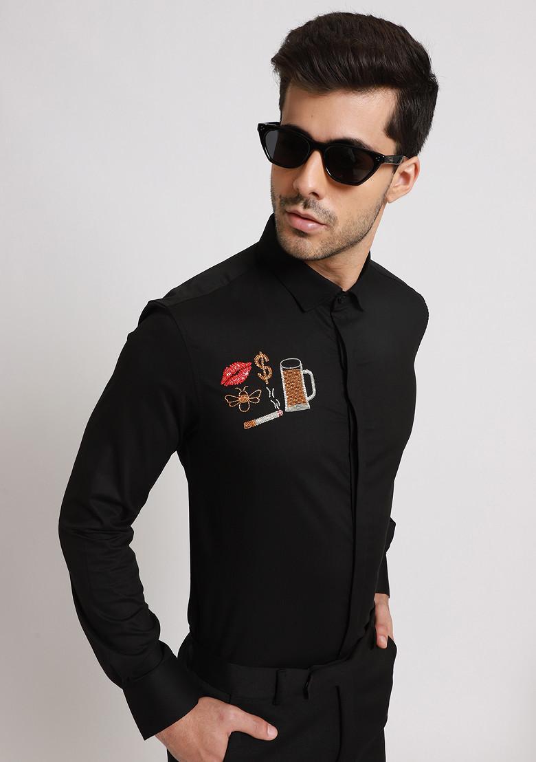 Buy Black Embellished Party Edit Shirt For Men - MSH00275 - Komal ...