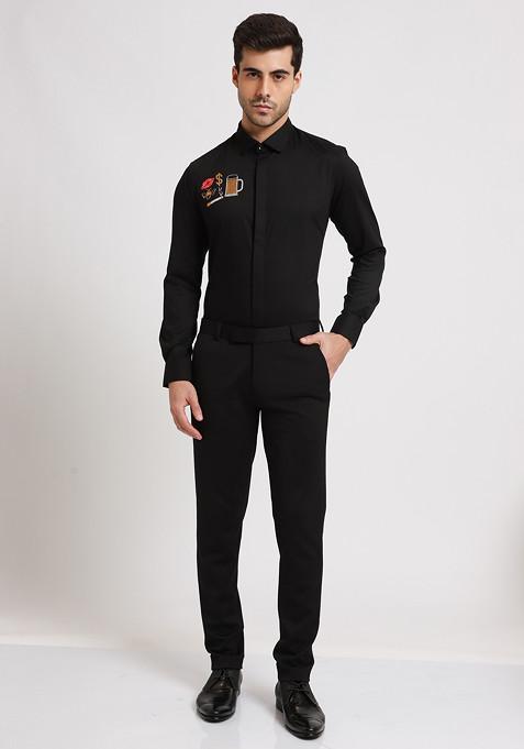 Buy Black Embellished Party Edit Shirt For Men - MSH00275 - Komal ...