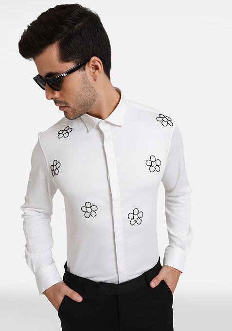 Buy White Embellished Bloom Shirt For Men - MSH00283 - Komal Kothari ...