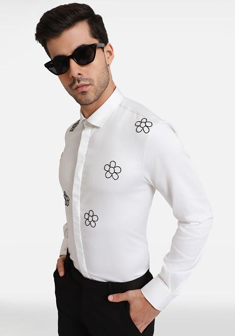 Buy White Embellished Bloom Shirt For Men - MSH00283 - Komal Kothari ...