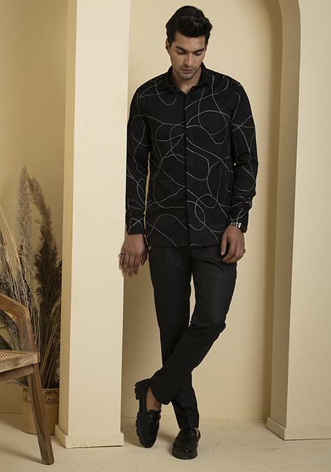 Buy Black Embroidered Grayab Shirt For Men - Hilo Design - Indya