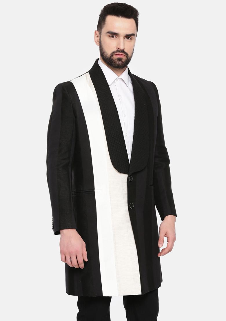 Buy Black And Ivory Trench Coat For Men - MST00017 - MAYANK MODI - Indya