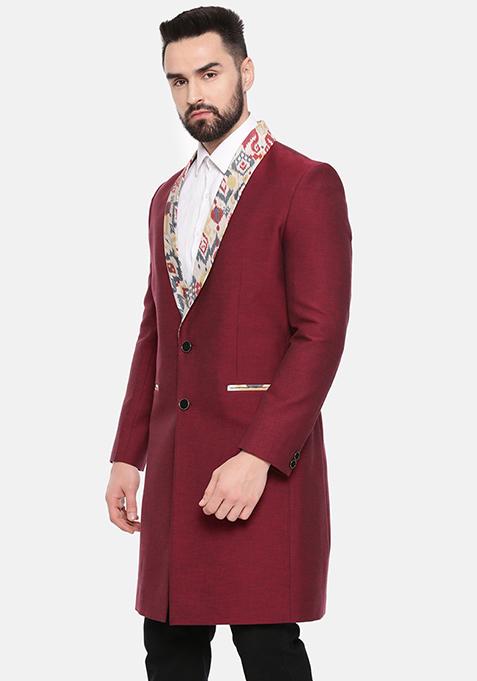 Buy Red Printed Long Trench Coat For Men - MST00018 - MAYANK MODI - Indya