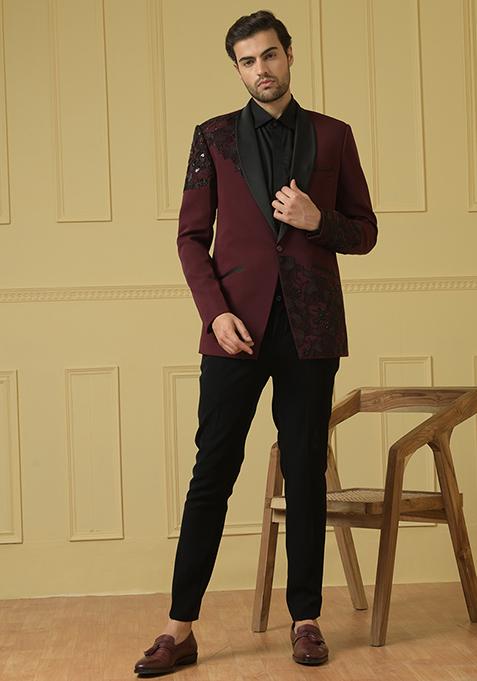 Buy Maroon Bead Embroidered Blazer Set For Men - MST00126 - Hilo Design ...
