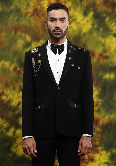 Buy Black Gold Metal Work Italian Crepe Tuxedo For Men - MST00132 ...