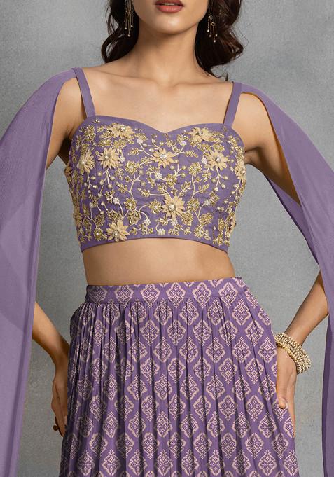 Buy Women Light Purple Lehenga Set With Floral Sequin Hand Embroidered ...