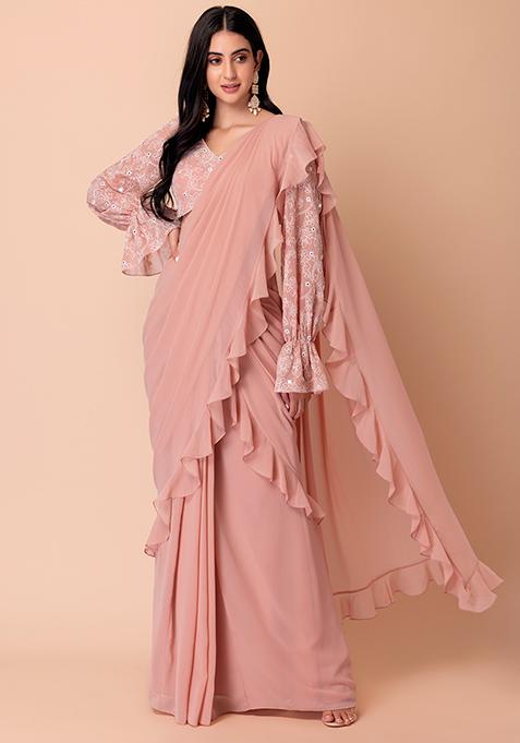 Buy Women Pink Ruffled Ready To Wear Saree - RMS00002 - Luxury ...
