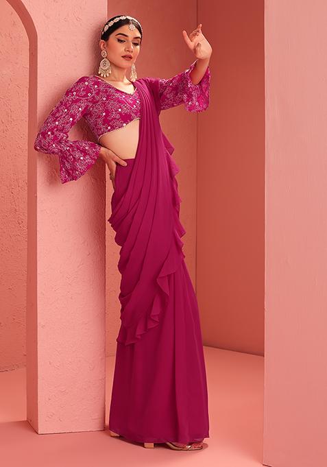 Buy Women Hot Pink Ruffled Pre-Stitched Saree - RMS00004 - Pre-Stitched ...