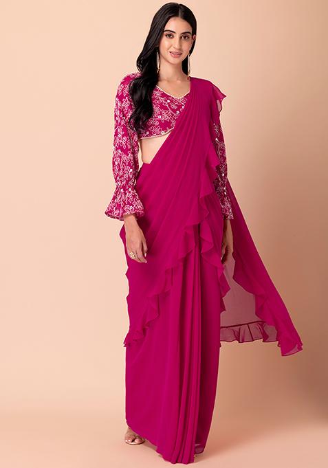 Buy Women Hot Pink Ruffled Pre-Stitched Saree - RMS00004 - Pre-Stitched ...