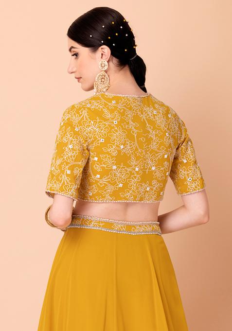 Buy Women Yellow Floral Embroidered Blouse - RMT00013 - Luxury Designers - Indya