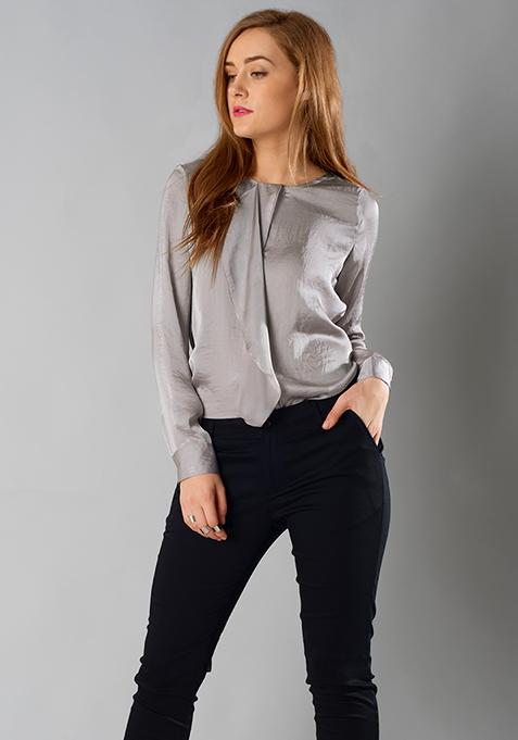 Light Grey Ruffle Blouse