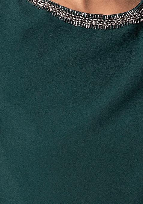 Buy Women Green Embellished Asymmetric Top - TOP04471 - Party - Indya