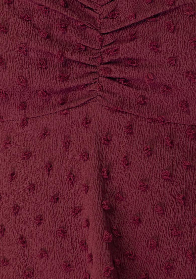 Buy Women Maroon Self Design Ruched Top - Peplum Tops Online India ...