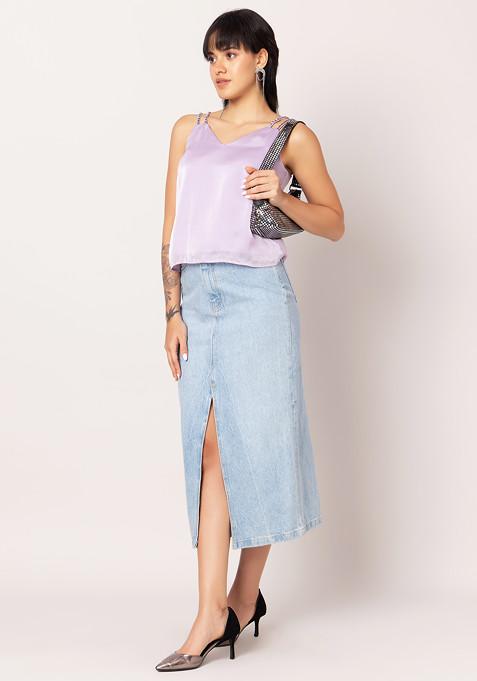 Buy Women Lilac Embellished Strappy Top - TOP07079 - Blouses - Indya