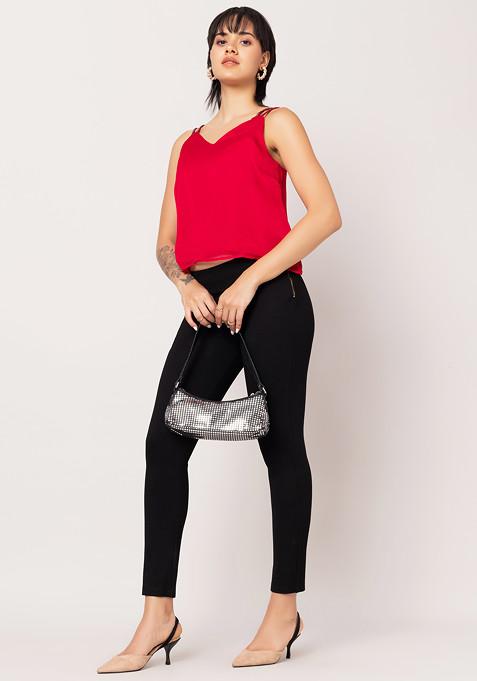 Buy Women Red Embellished Strappy Top - TOP07080 - - Indya